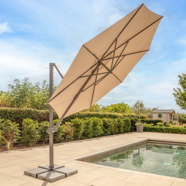 Orion 3.0m Round LED Cantilever Parasol Grey Frame / Stone Canopy ...